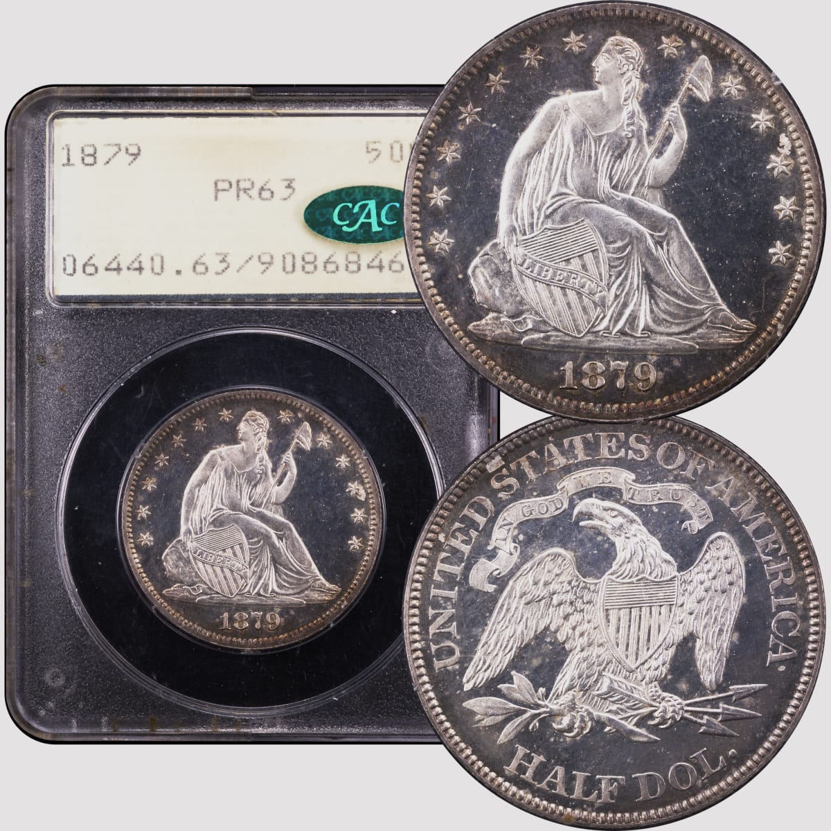 1879 Seated Liberty Half Dollar (50c) Rattler PCGS PR63 CAC - Rarity7