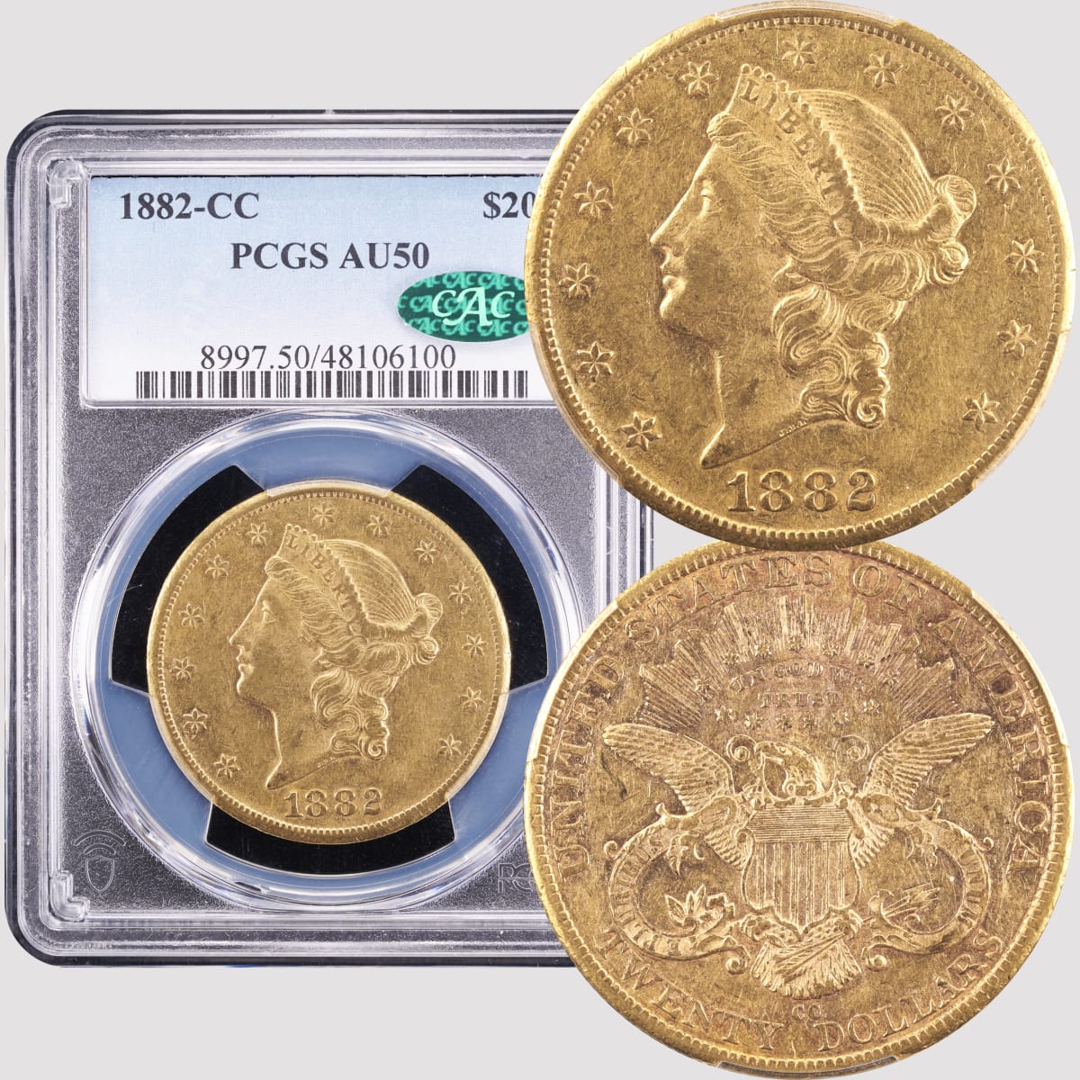 1882-CC Liberty Gold Double Eagle ($20) PCGS AU50 CAC - Rarity7