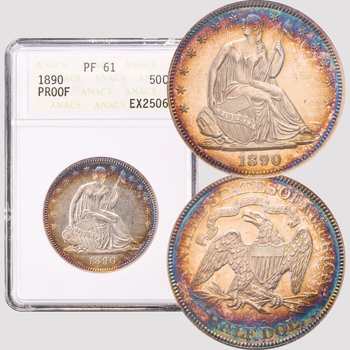 1890 Seated Liberty Half Dollar (50c) ANACS PR61 - Rarity7