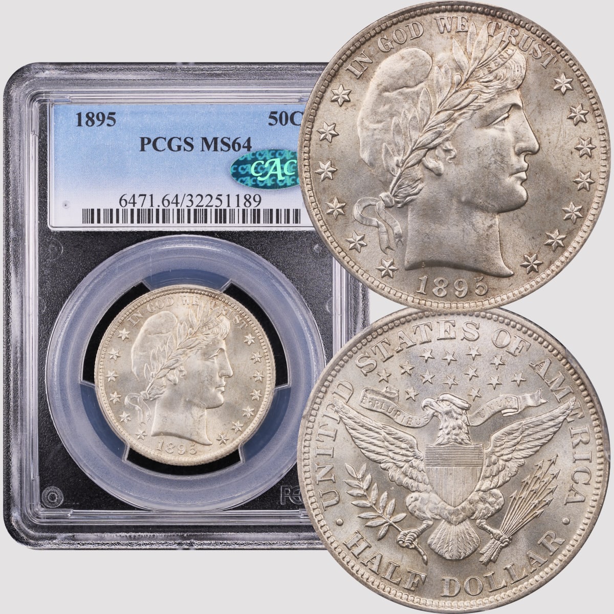 1895 Barber Half Dollar (50c) PCGS MS64 CAC - Rarity7