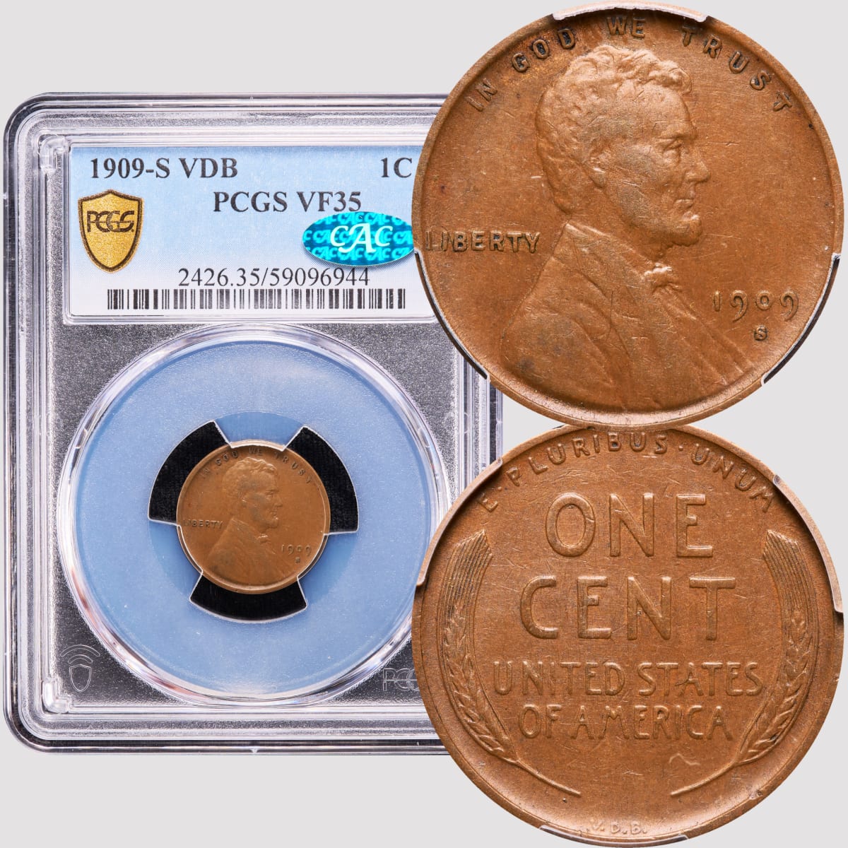 1909-S VDB Lincoln Cent (1c) PCGS VF35 BN CAC - Rarity7
