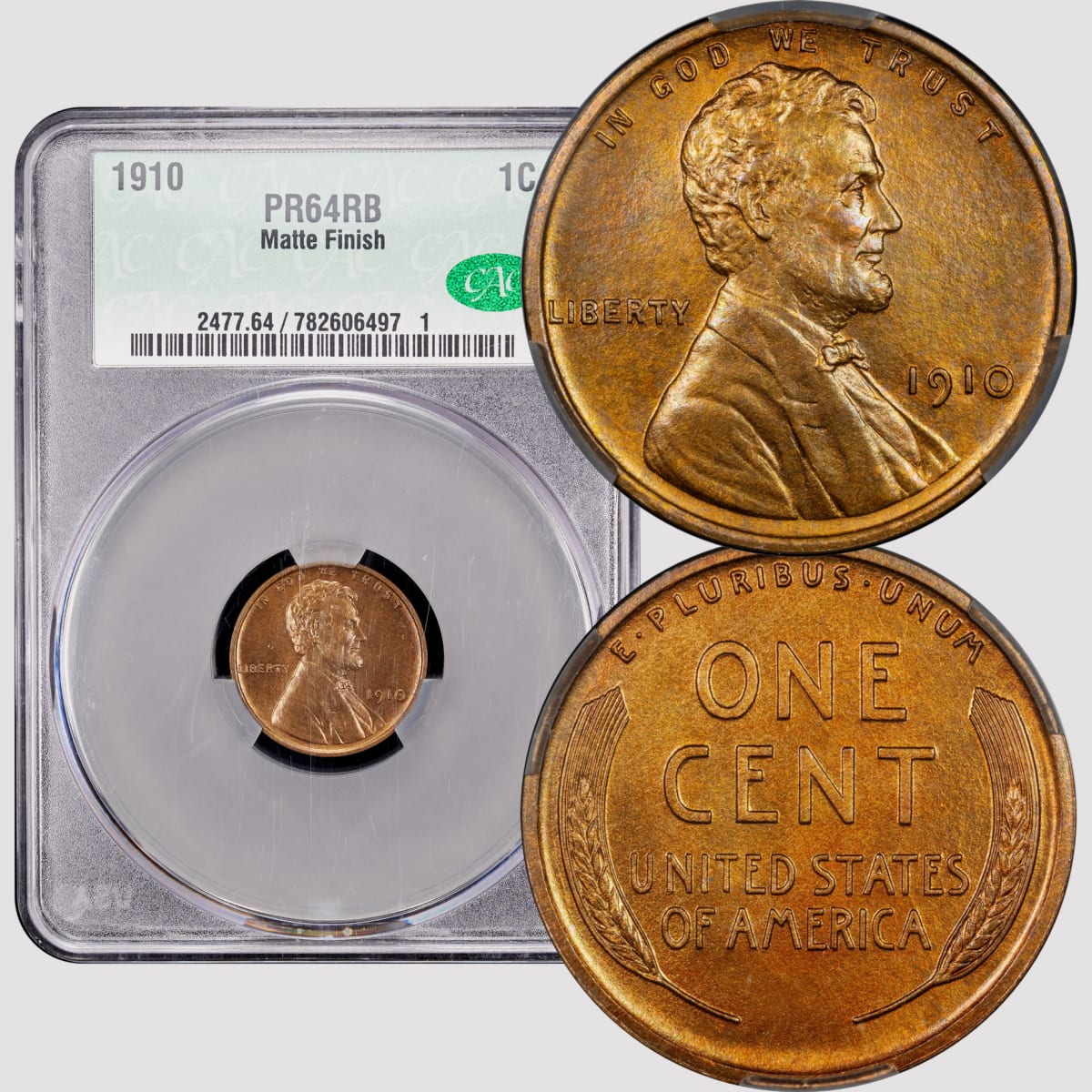 1910 Lincoln Cent (1c) Matte Proof CACG PR64 RB CAC - Rarity7