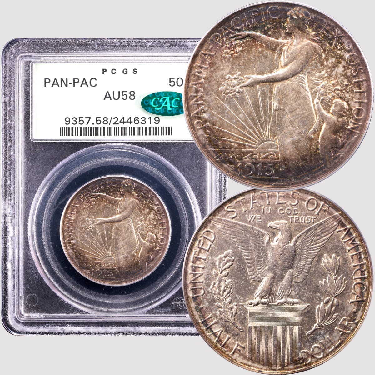1915-S Panama-Pacific Commem Half Dollar (50c) OGH PCGS AU58 CAC - Rarity7