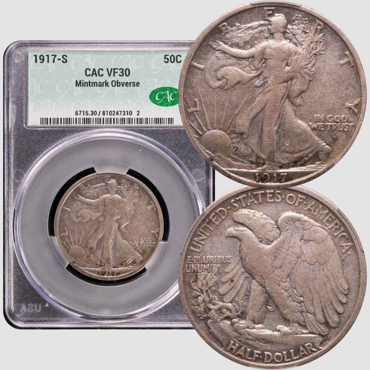 1917-S Obverse Walking Liberty Half Dollar (50c) CACG VF30 CAC - Rarity7