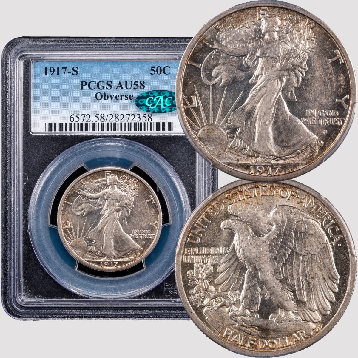 1917-S Obverse Walking Liberty Half Dollar (50c) PCGS AU58 CAC - Rarity7