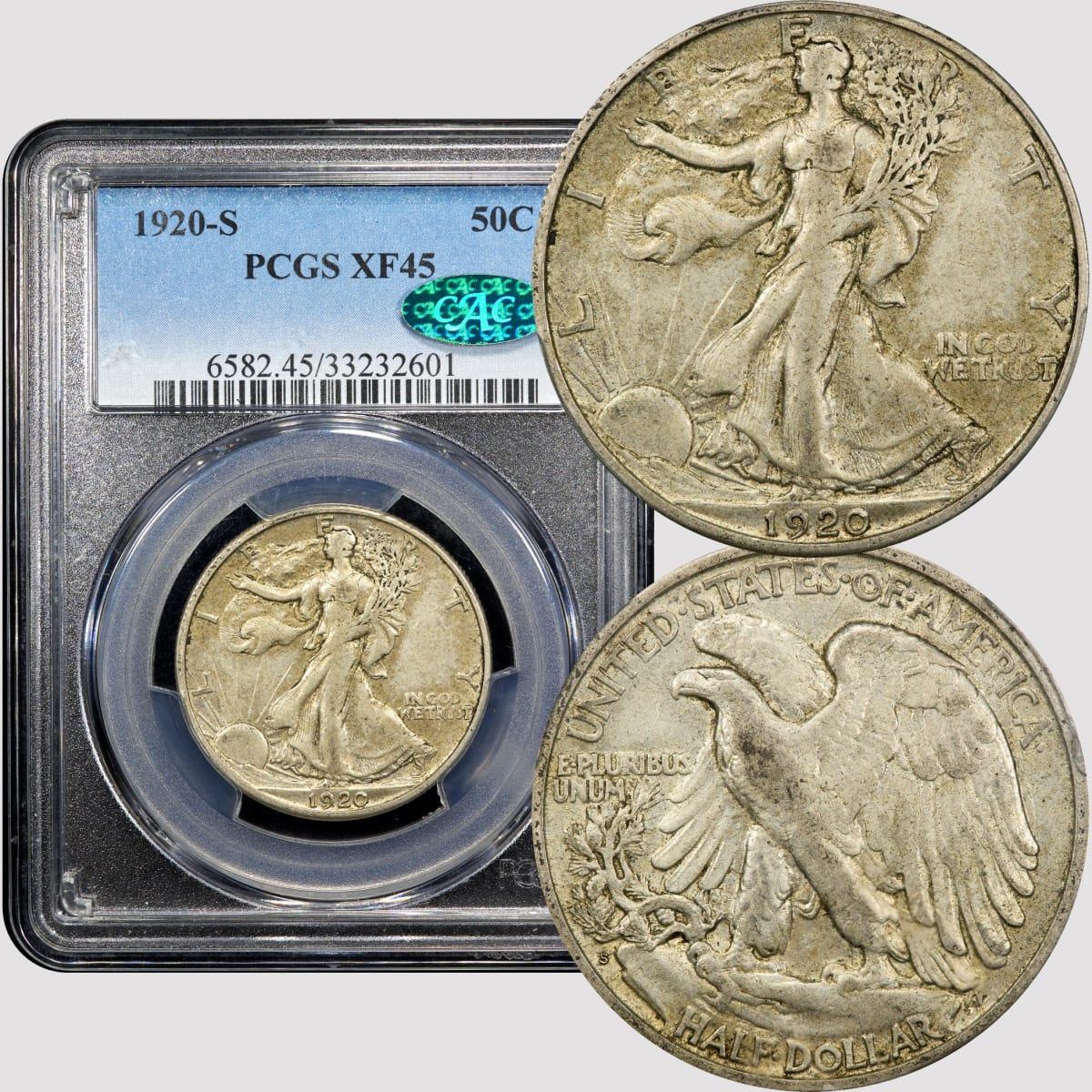 1920-S Walking Liberty Half Dollar (50c) PCGS XF45 CAC - Rarity7
