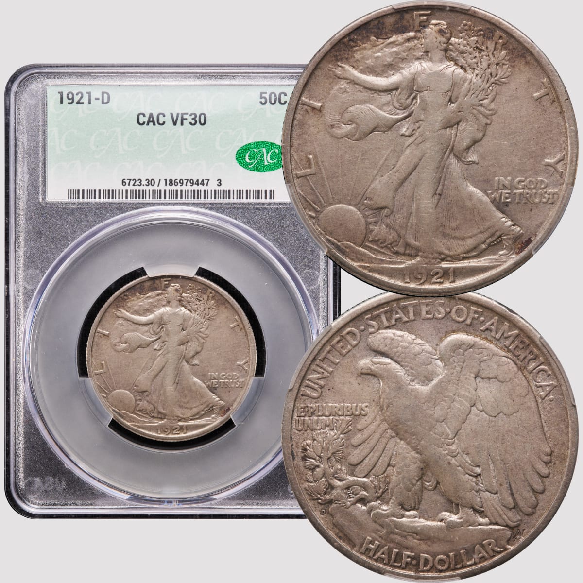 1921-D Walking Liberty Half Dollar (50c) CACG VF30 CAC - Rarity7