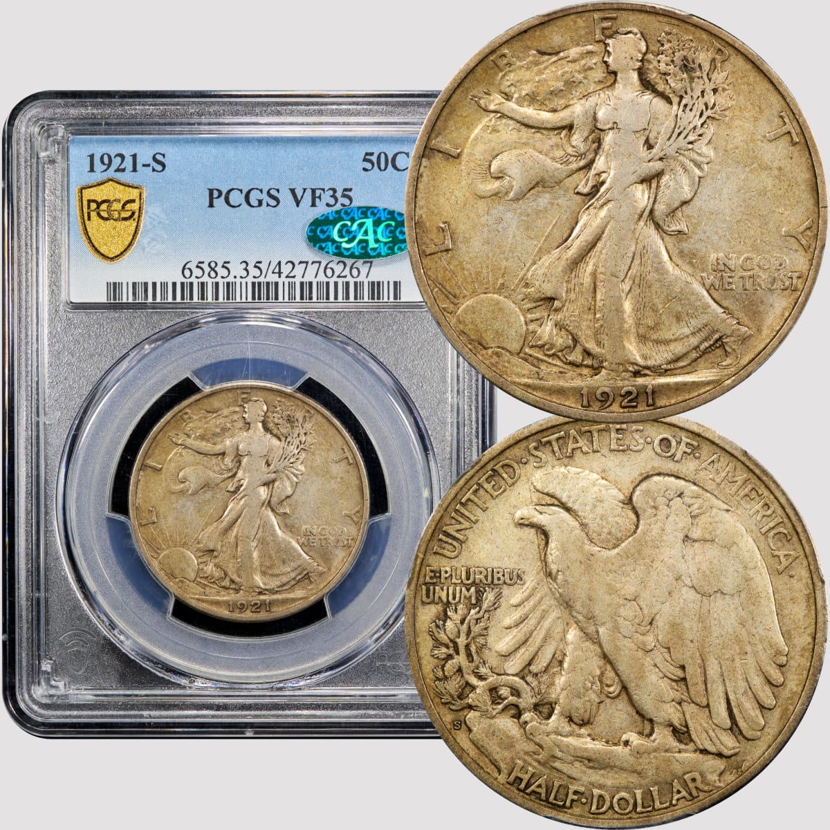 1921-S Walking Liberty Half Dollar (50c) PCGS VF35 CAC - Rarity7