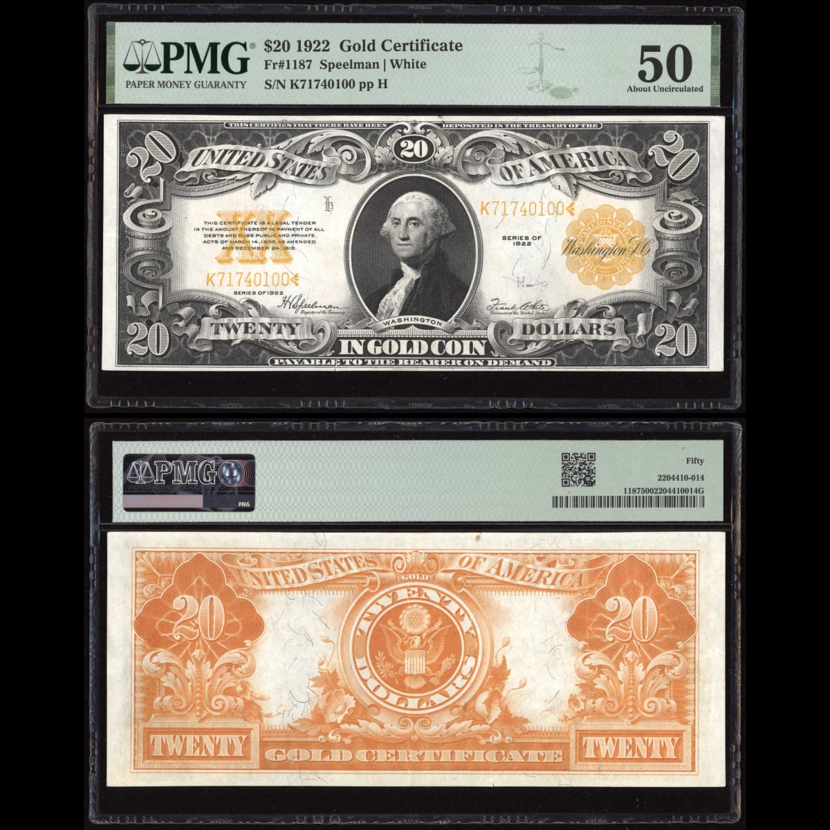 1922 $20 Gold Certificate (Fr. 1187) PMG 50 - Rarity7
