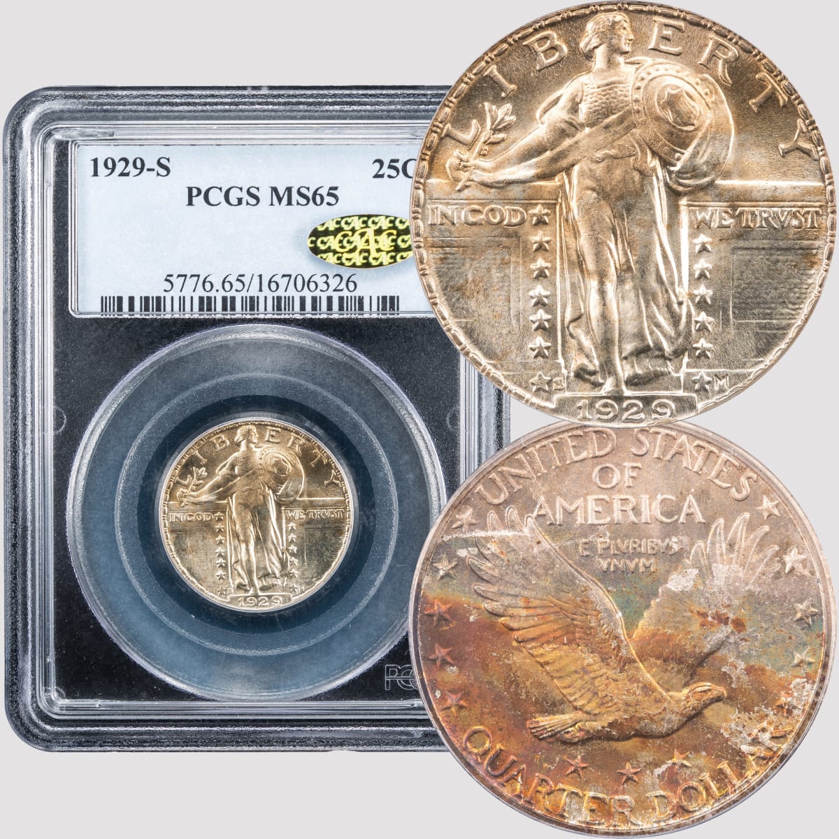 1929-S Standing Liberty Quarter (25c) PCGS MS65 Gold CAC - Rarity7