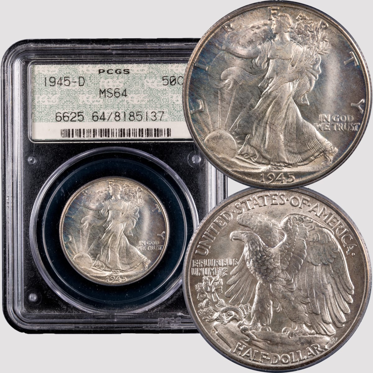 1945-D Walking Liberty Half Dollar (50c) Doily PCGS MS64 - Rarity7