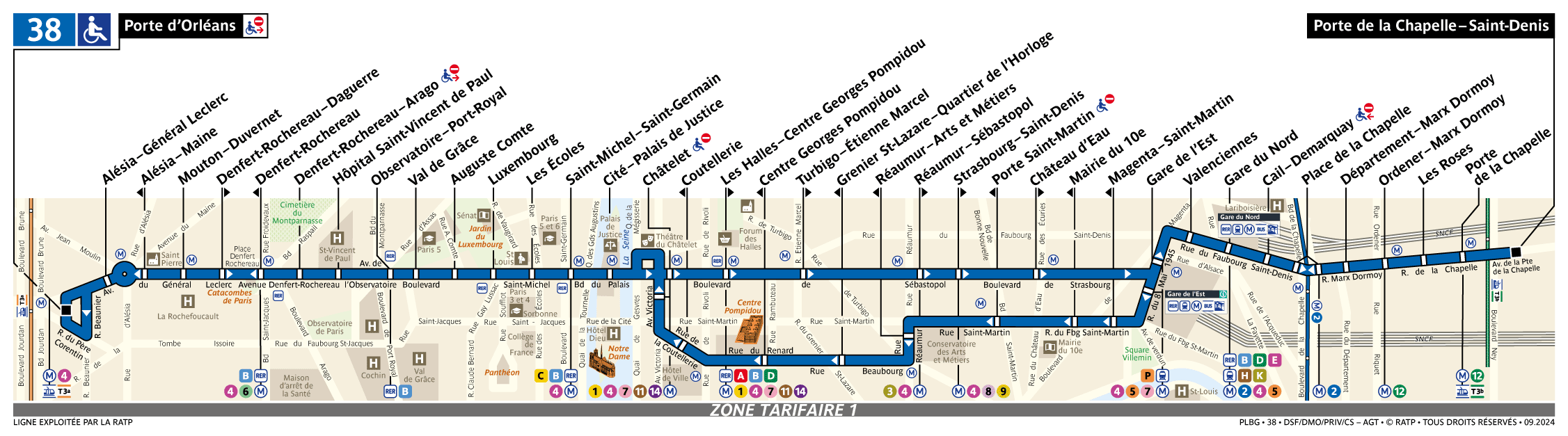 Bus Line 38: map, stops, and real-time schedules | Bonjour RATP