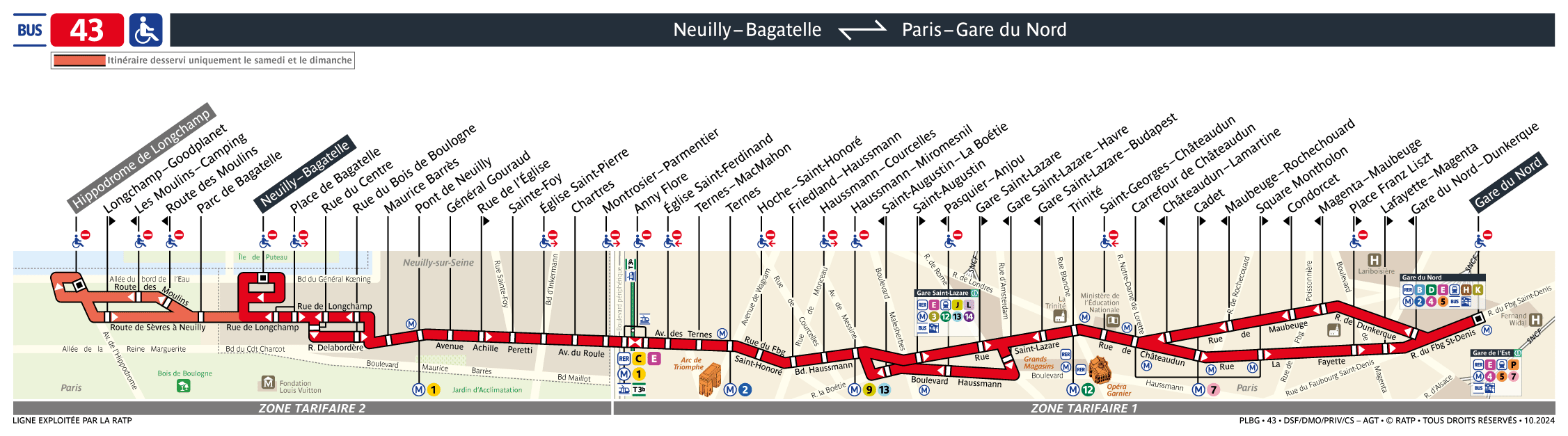 Bus Line 43: map, stops, and real-time schedules | Bonjour RATP