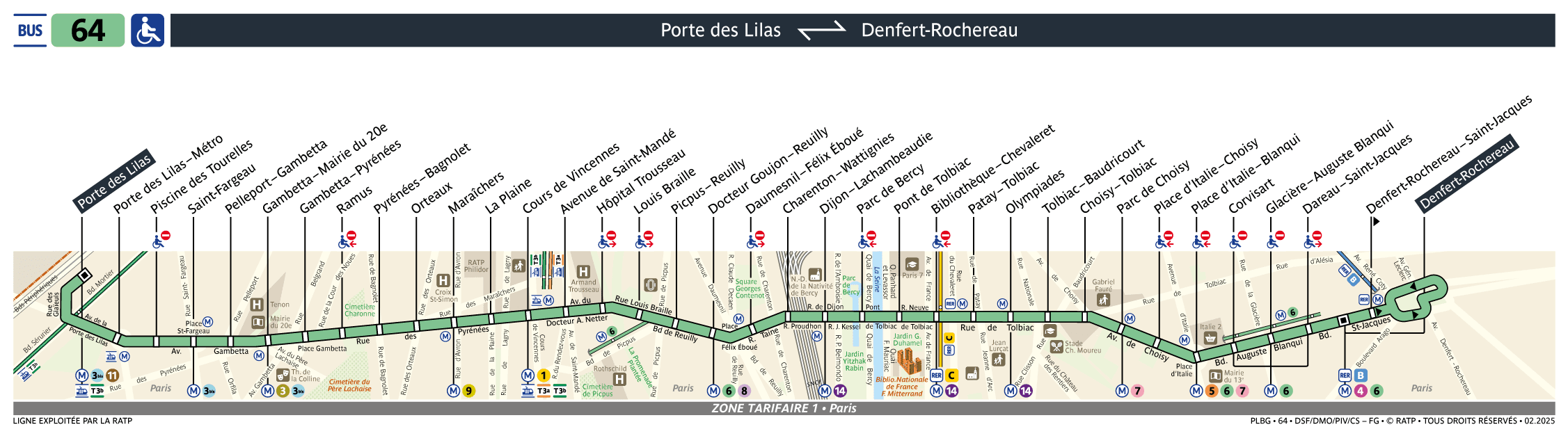Bus Line 64: map, stops, and real-time schedules | Bonjour RATP