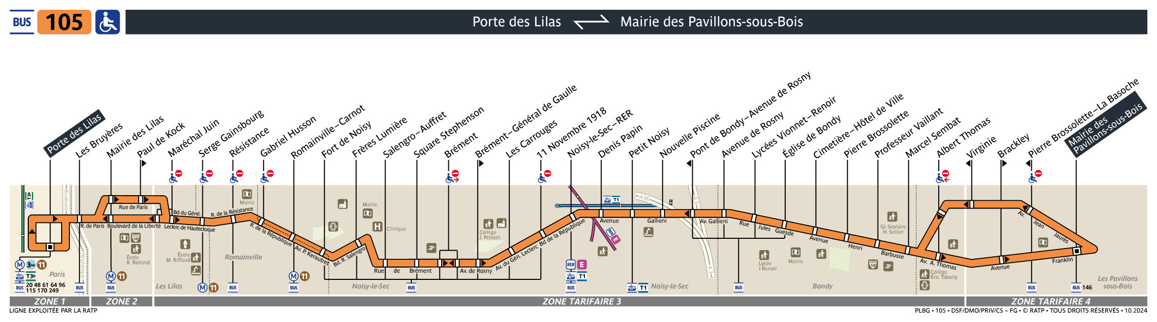 Bus Line 105: map, stops, and real-time schedules | Bonjour RATP