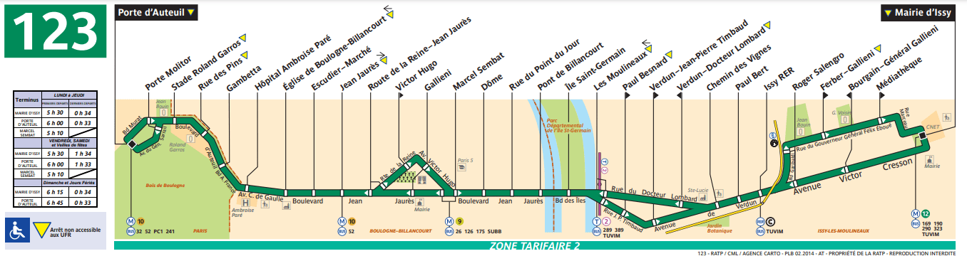 Bus Line 123: map, stops, and real-time schedules | Bonjour RATP