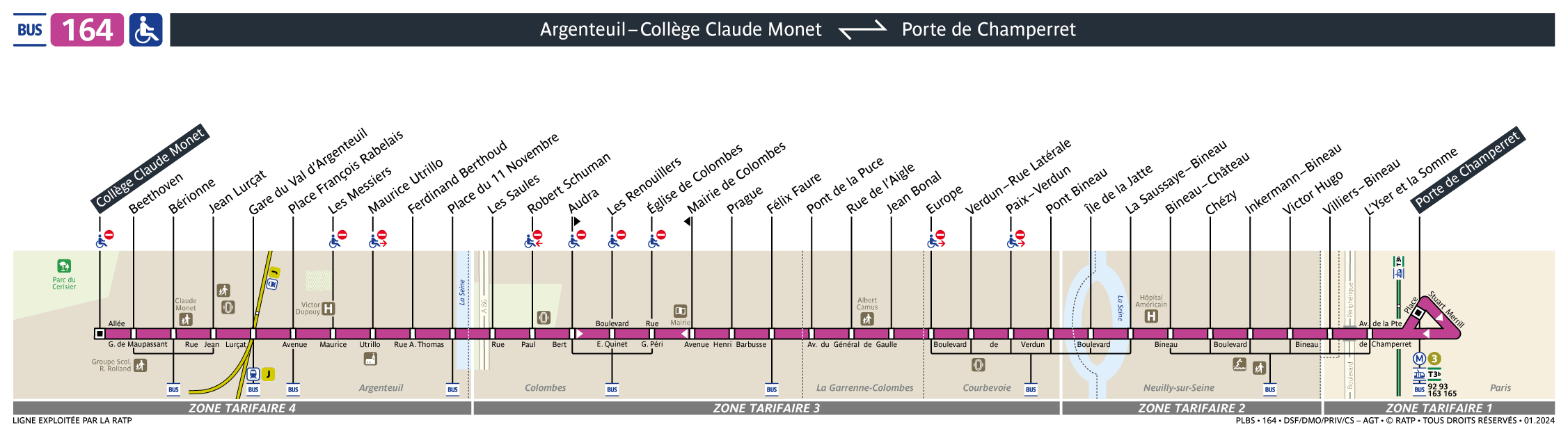 Bus Ligne 164 : plan, arrêts et horaires en temps réel | Bonjour RATP