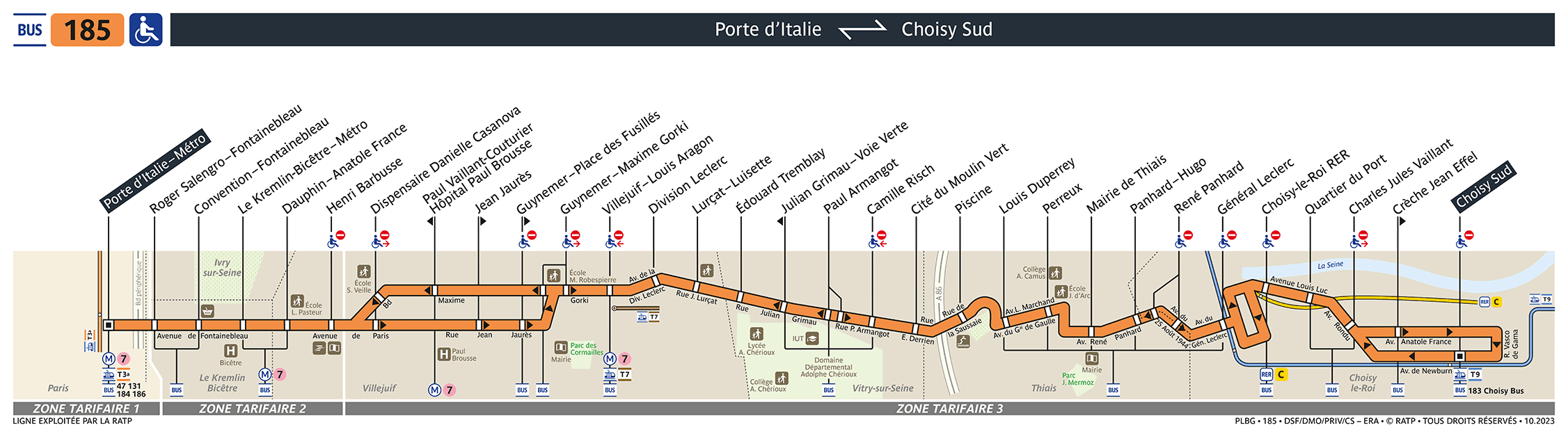 Bus Line 185: map, stops, and real-time schedules | Bonjour RATP