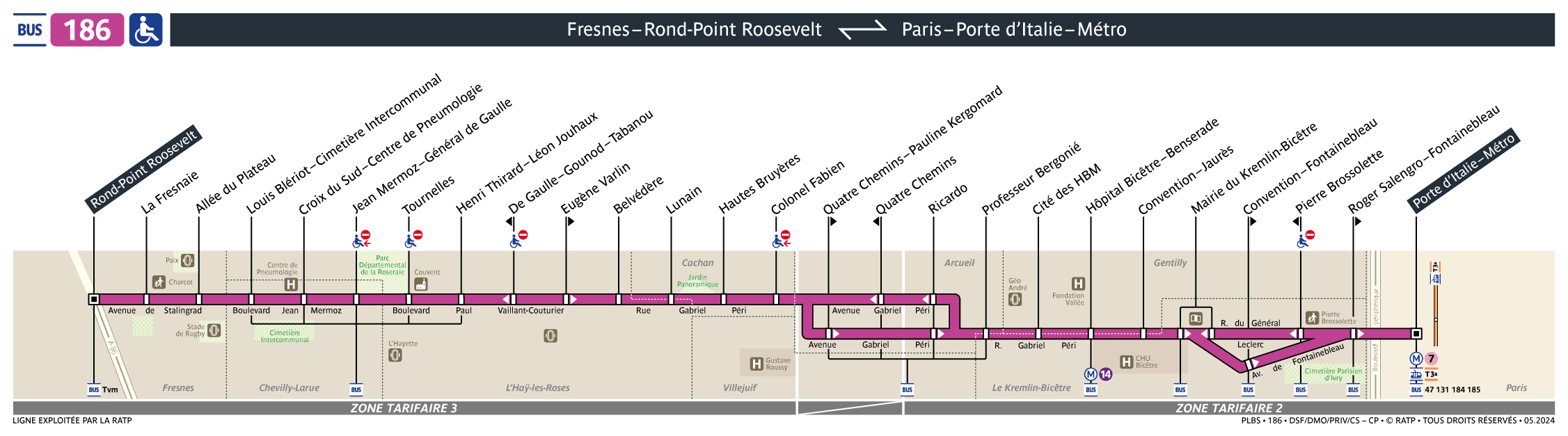 Bus Line 186: map, stops, and real-time schedules | Bonjour RATP