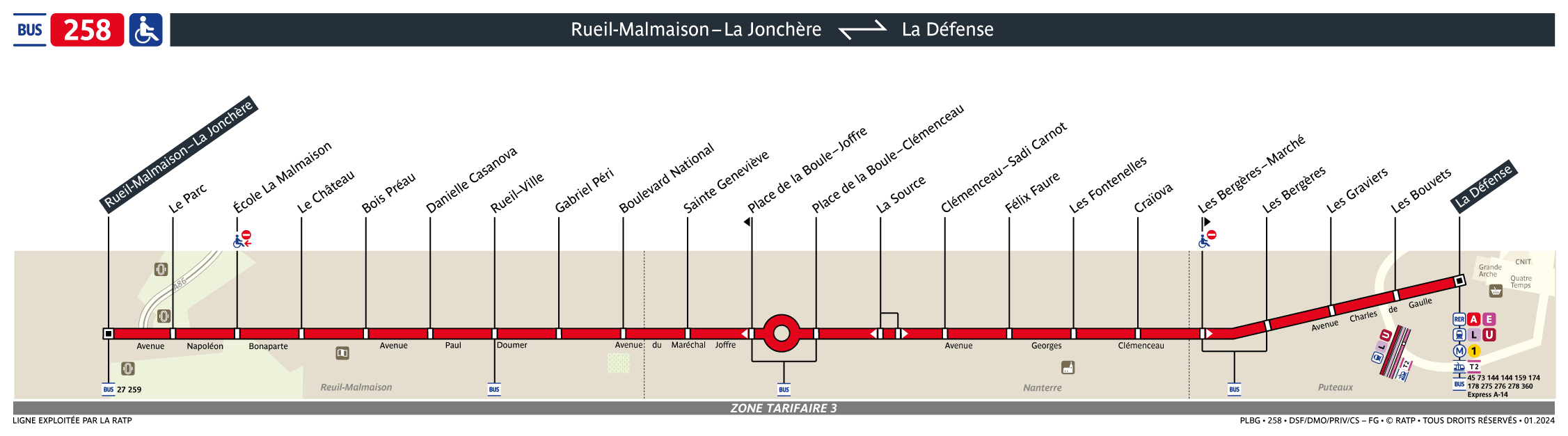 Bus Line 258: map, stops, and real-time schedules | Bonjour RATP
