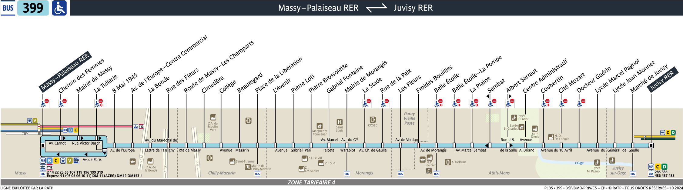 Bus Line 399: map, stops, and real-time schedules | Bonjour RATP