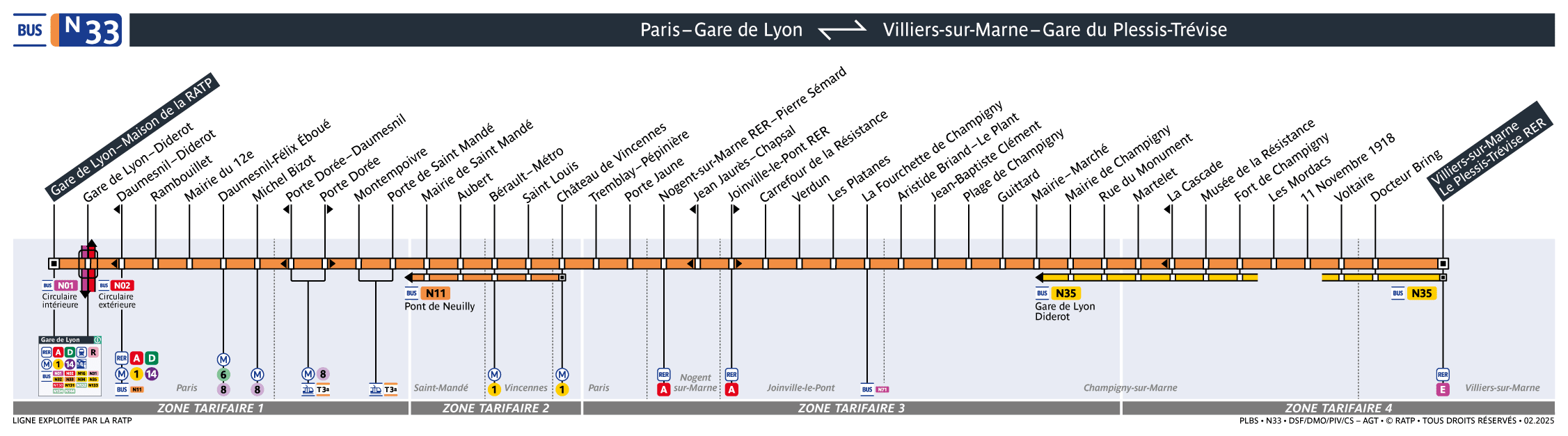 Noctilien Ligne N33 : plan, arrêts et horaires en temps réel | Bonjour RATP
