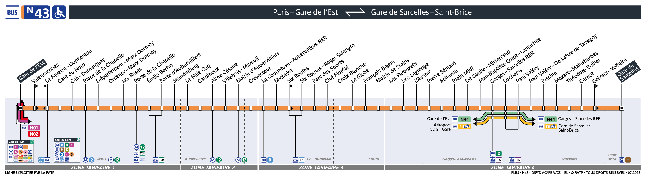 Noctilien Ligne N43 : plan, arrêts et horaires en temps réel | Bonjour RATP
