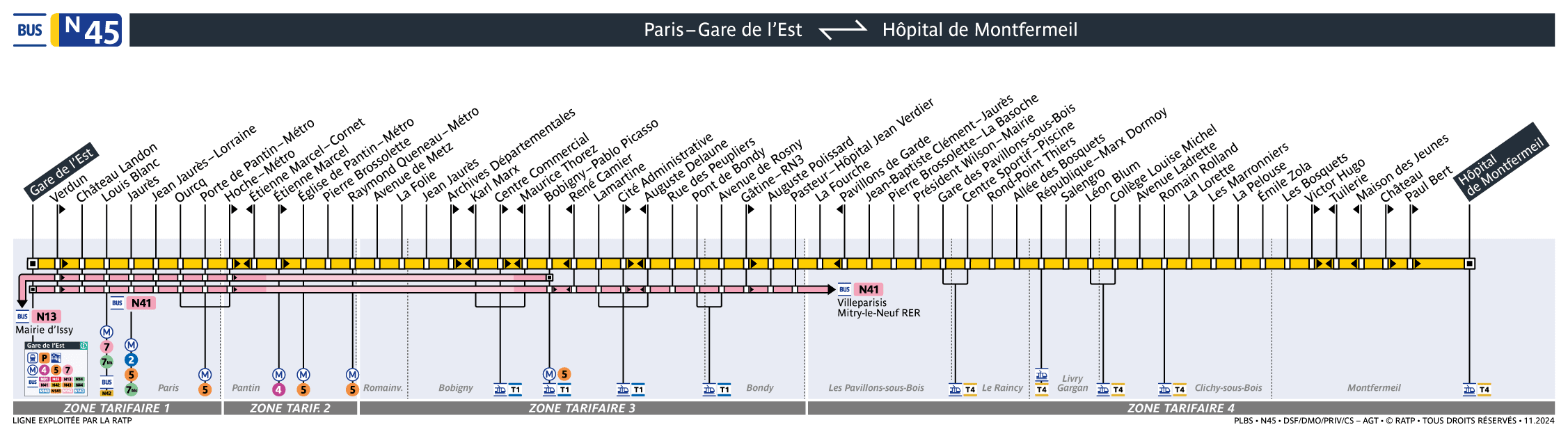 Noctilien Ligne N45 : plan, arrêts et horaires en temps réel | Bonjour RATP