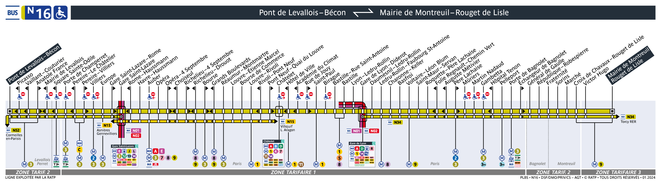 Noctilien Ligne N16 : plan, arrêts et horaires en temps réel | Bonjour RATP