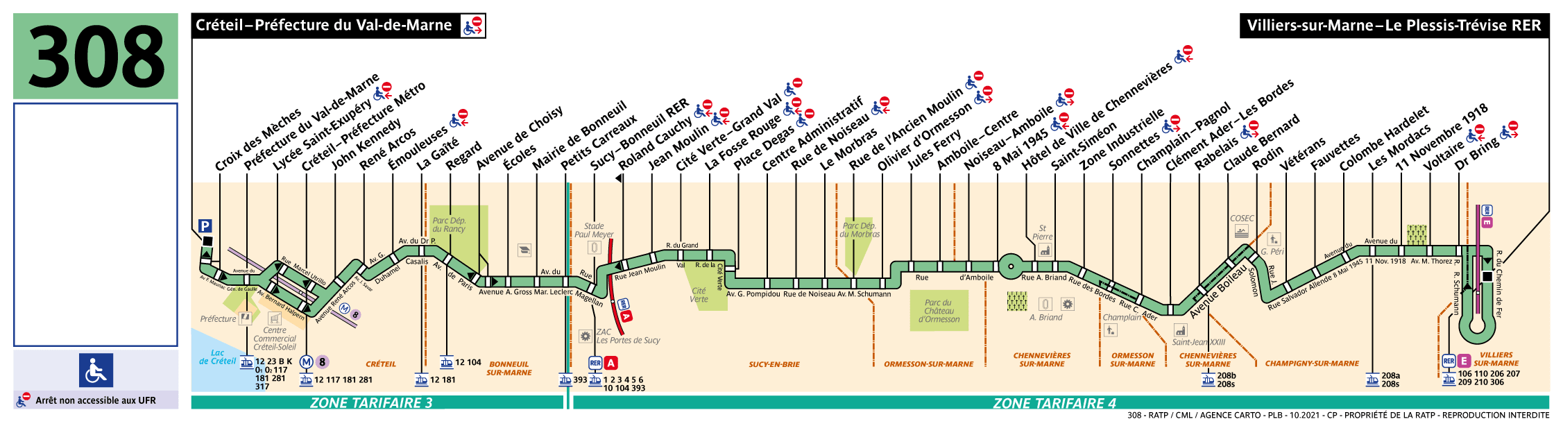 Bus Line 308: map, stops, and real-time schedules | Bonjour RATP