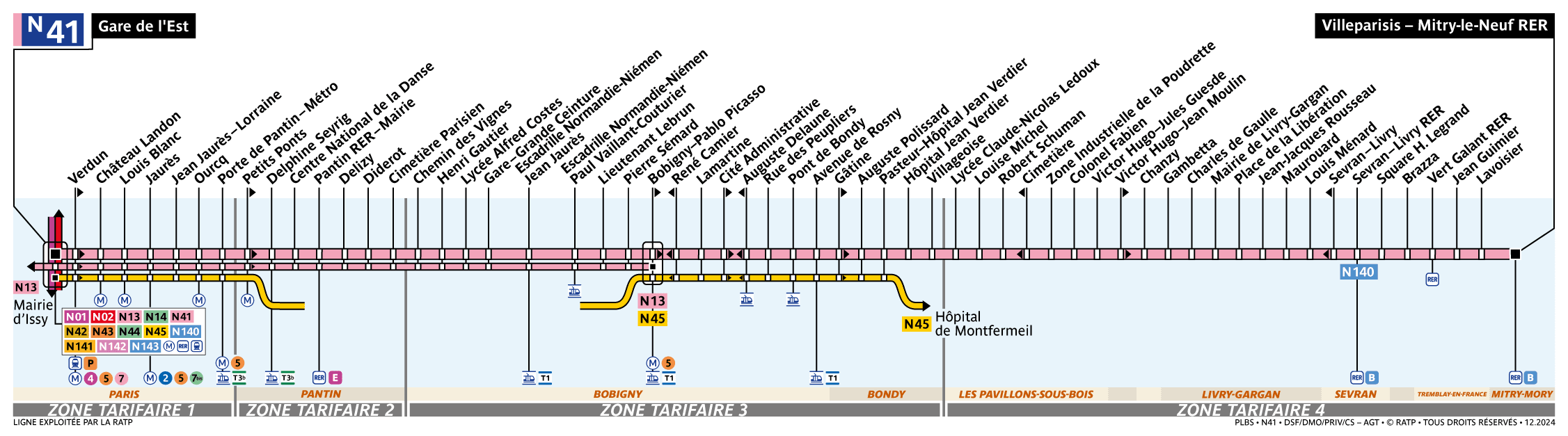 Noctilien Ligne N41 : plan, arrêts et horaires en temps réel | Bonjour RATP