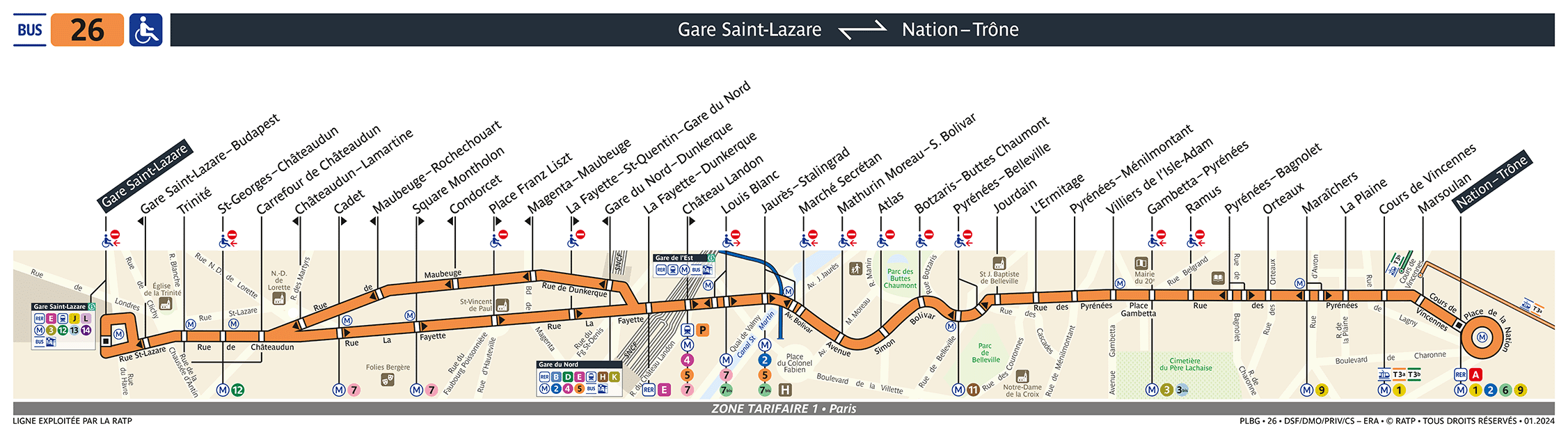 Bus Line 26: map, stops, and real-time schedules | Bonjour RATP
