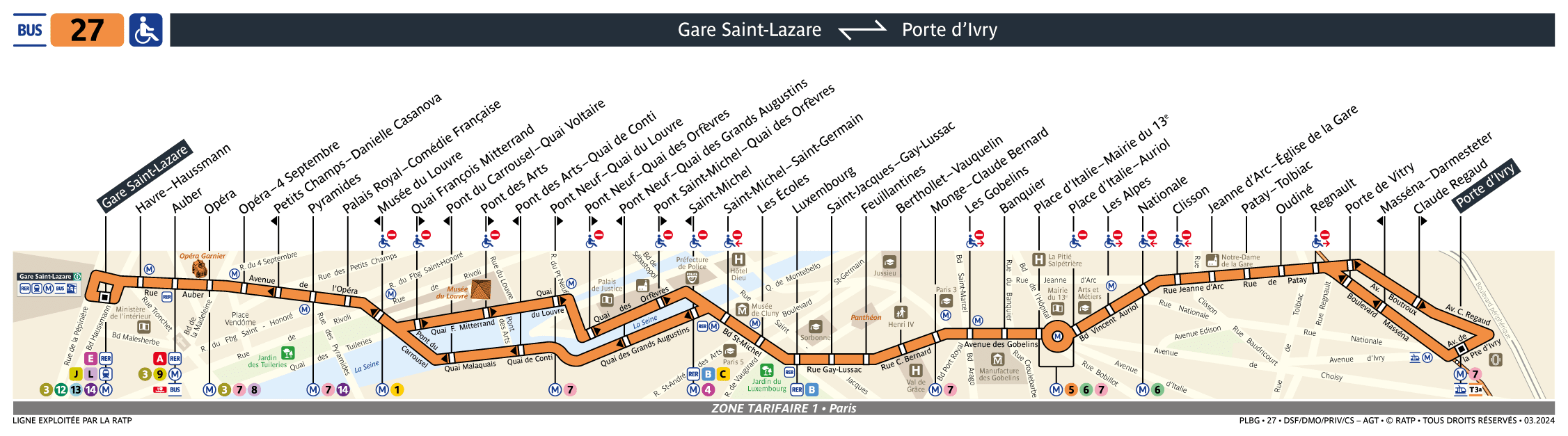 Bus Line 27: map, stops, and real-time schedules | Bonjour RATP