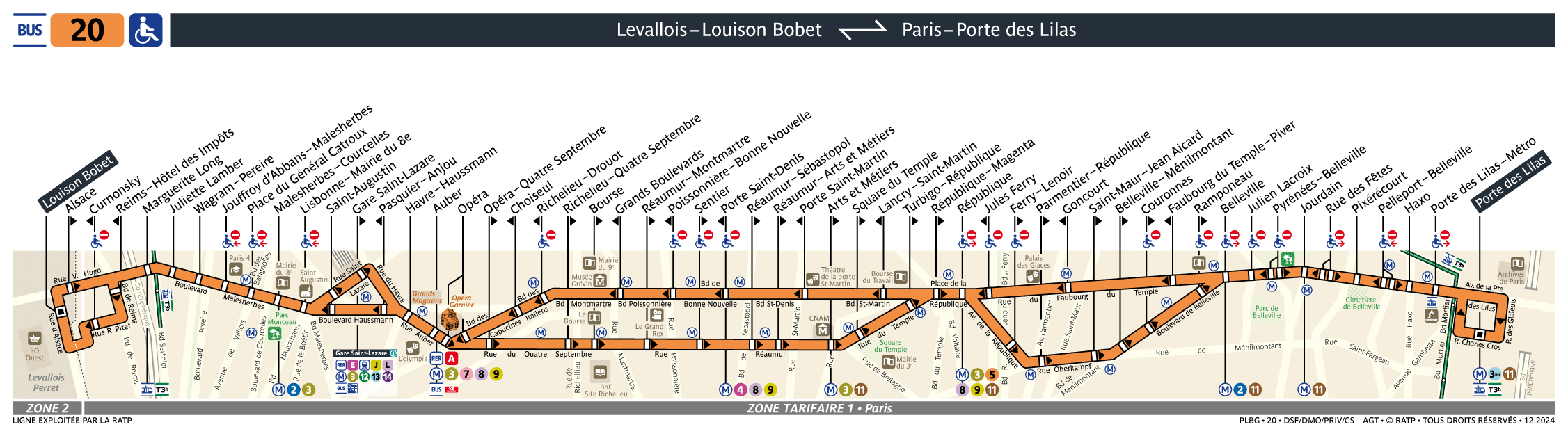 Bus Ligne 20 : plan, arrêts et horaires en temps réel | Bonjour RATP