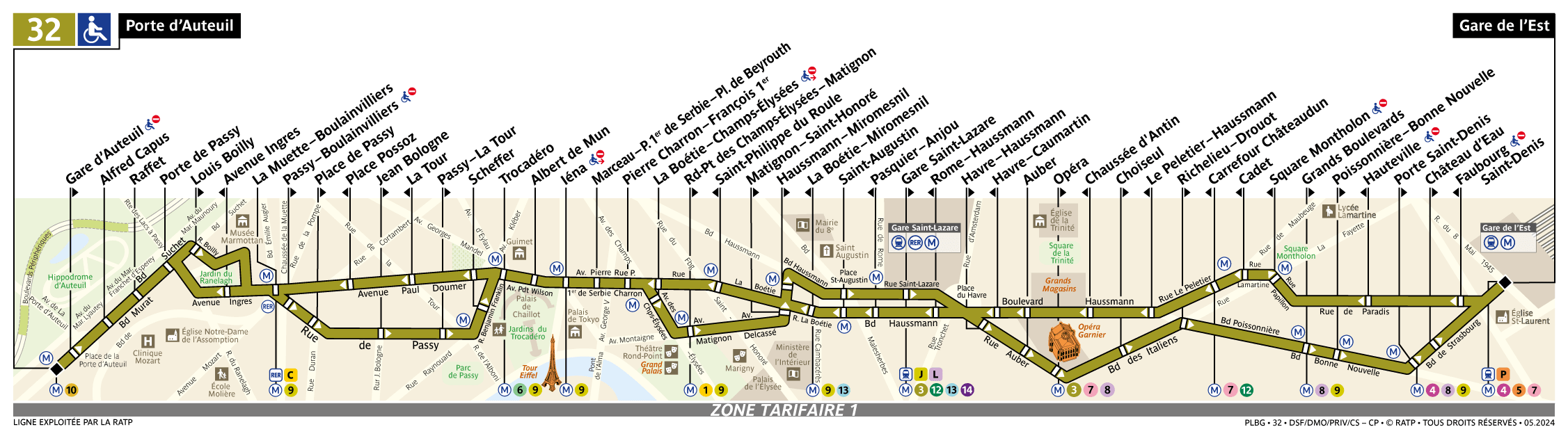 Bus Line 32: map, stops, and real-time schedules | Bonjour RATP