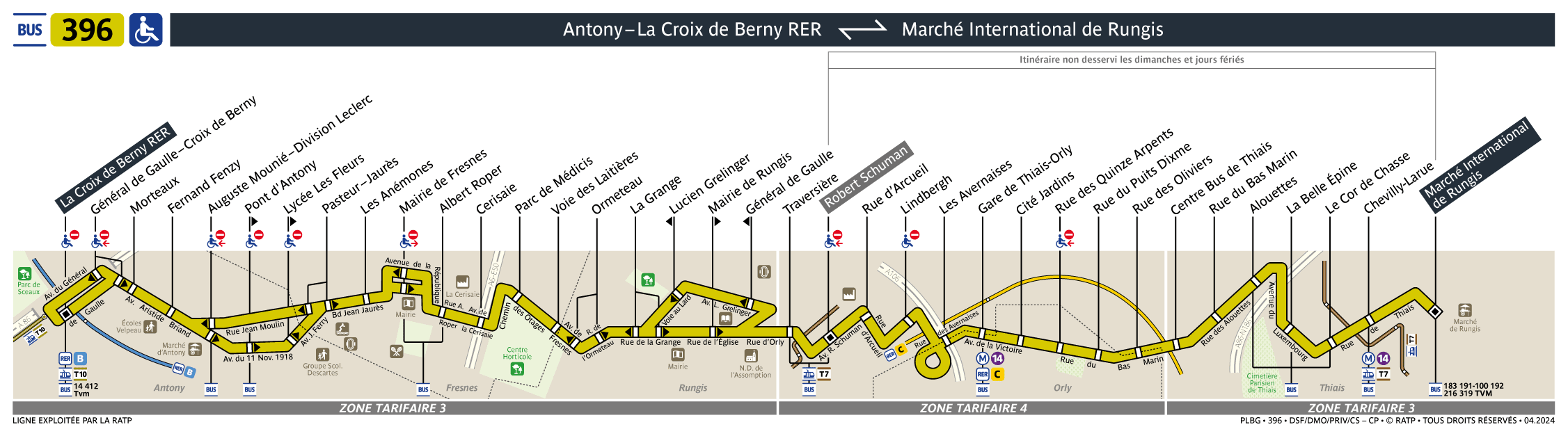 Bus Line 396: map, stops, and real-time schedules | Bonjour RATP