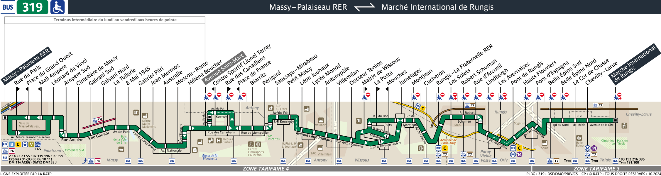 Bus Line 319: map, stops, and real-time schedules | Bonjour RATP