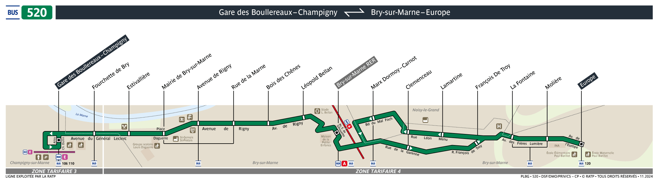 Bus Ligne 520 : plan, arrêts et horaires en temps réel | Bonjour RATP