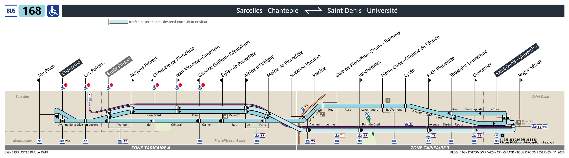 Bus Ligne 168 : plan, arrêts et horaires en temps réel | Bonjour RATP