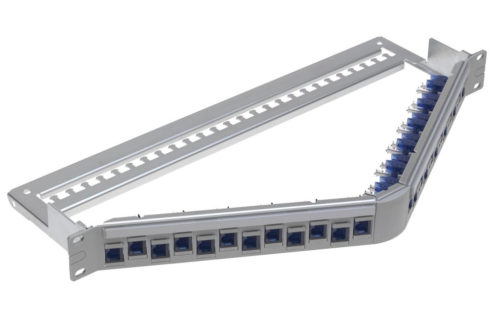 19" 1U Angled Patch Panel 24xRJ45/u, Cat. 6, Snap-in, gray, fully ...