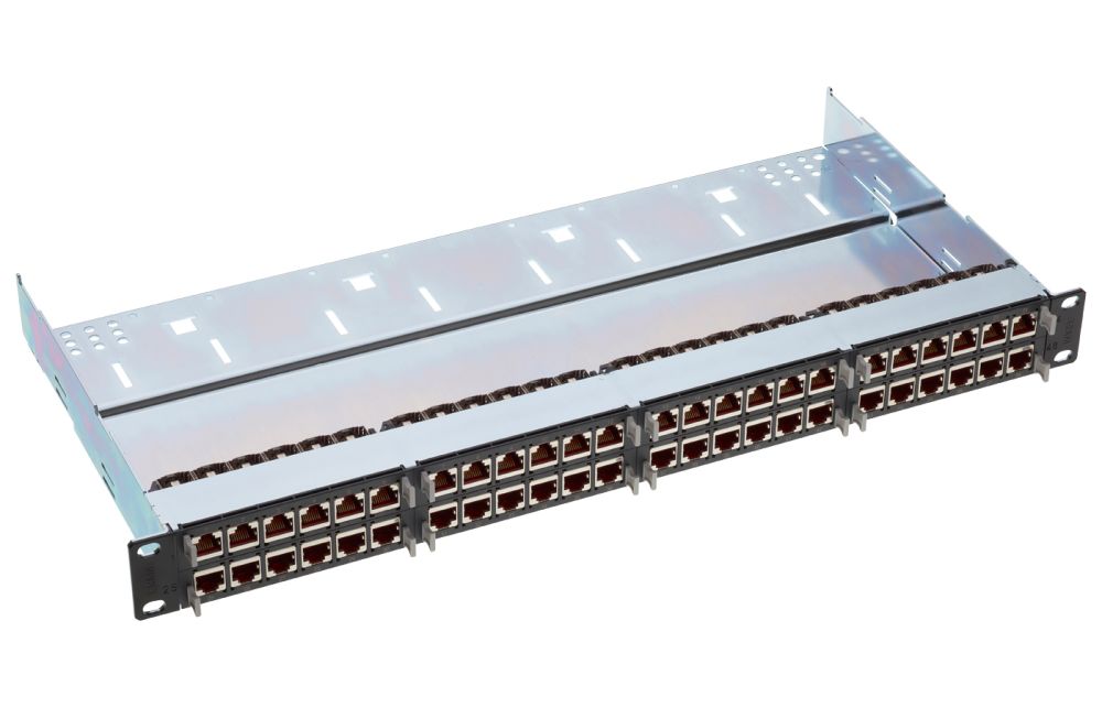 19" 1U HD Patch Panel 48xRJ45/s, Cat. 6A, black, fully populated - eCatalog