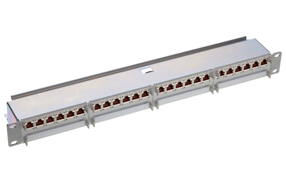 19" 1U HD Basic Patch Panel 24xRJ45/s, Cat. 6A, gray, fully populated ...