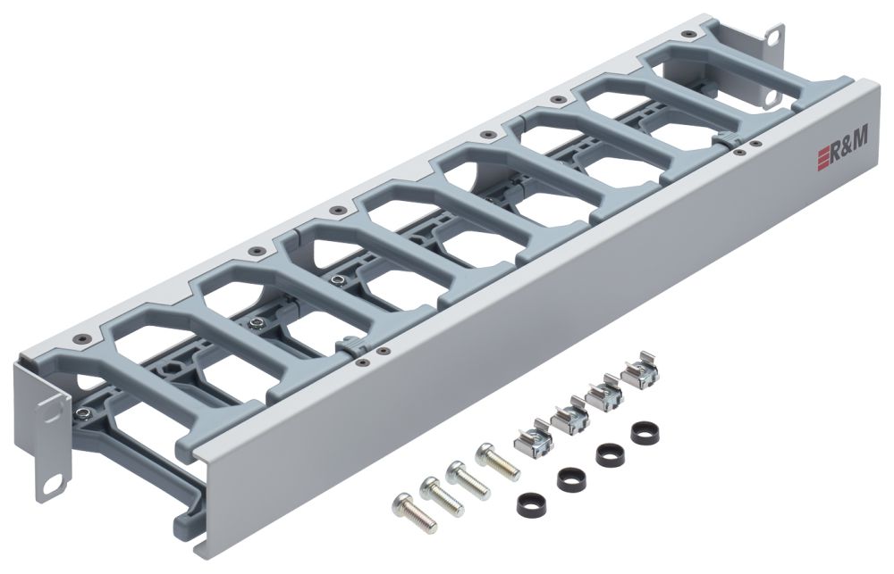 19" HD Cable Management 1U, 075 OFR, open, staggered, gray - eCatalog
