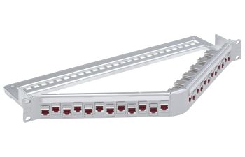 19" 1U Angled Patch Panel 24xRJ45/s, Cat. 6A, Snap-in, gray, fully ...