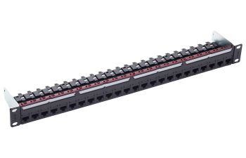 19" 1U PC Patch Panel 24xRJ45/u, Cat. 6A EL, black, fully populated - eCatalog
