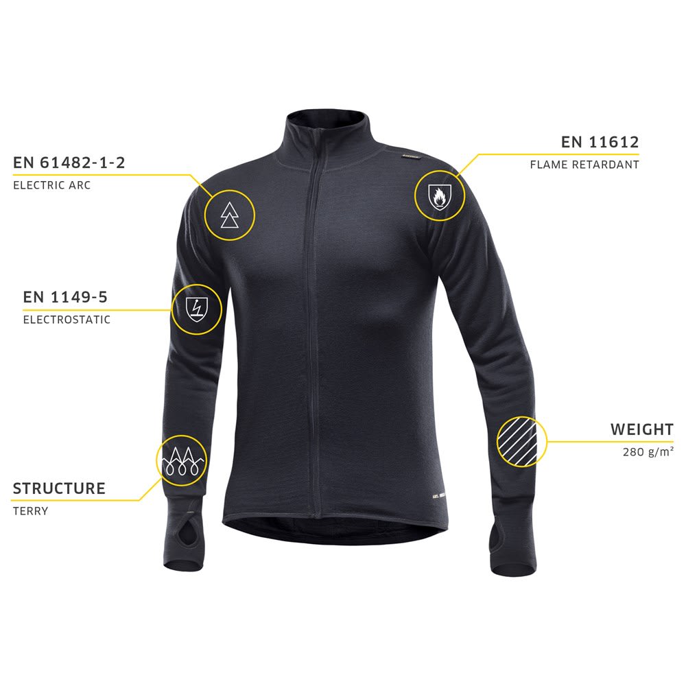 Devold Shield Jacket Wool FR Antistat, (950) Gr/Black Red Wing