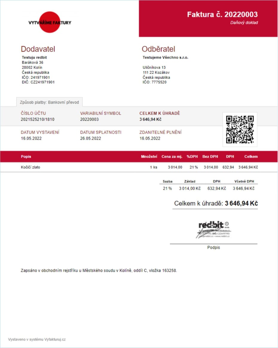 Daňový doklad k přijaté platbě | Faktury, faktury online, fakturace ZDARMA | Vyfakturuj.cz