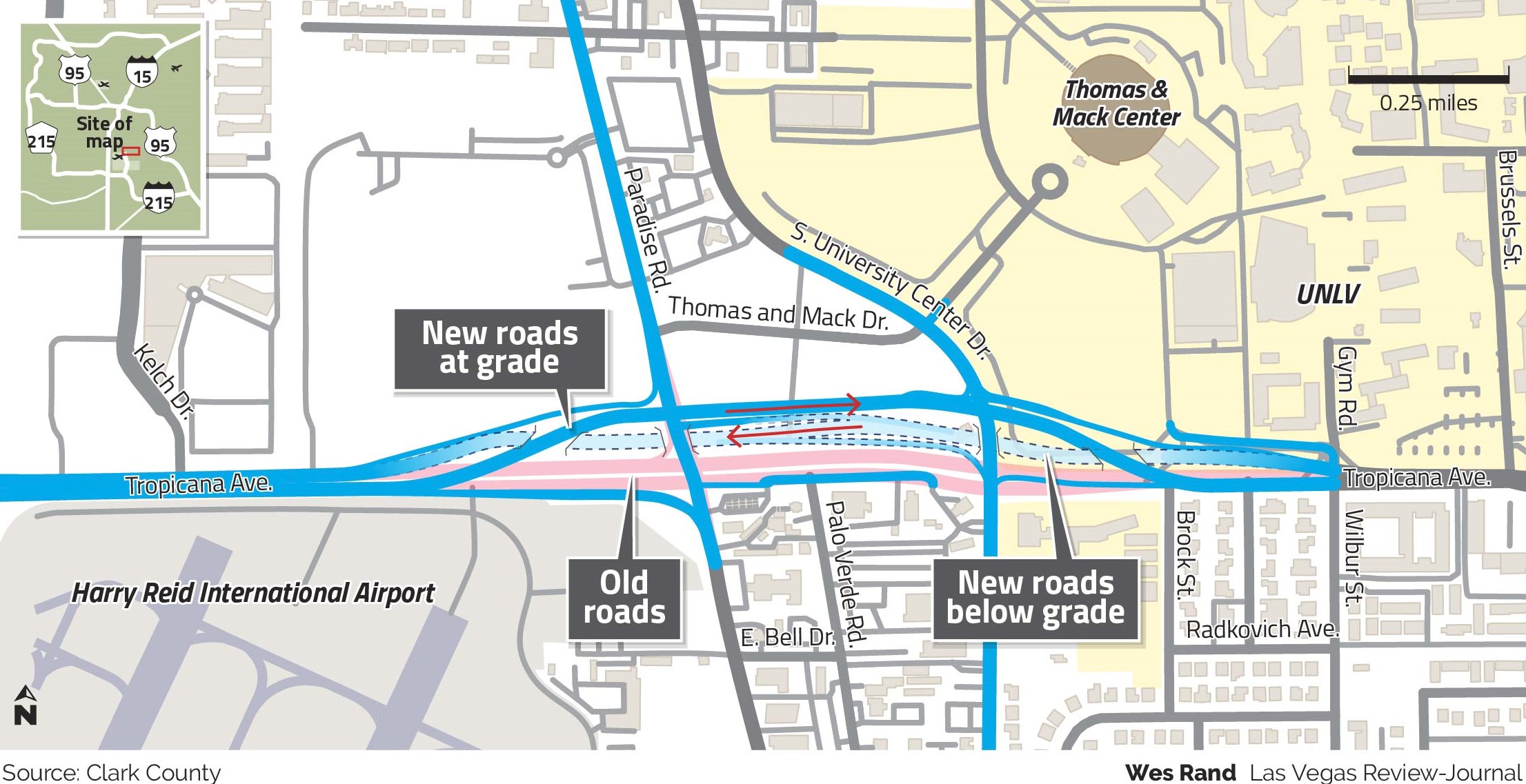 Tropicana Ave near UNLV is set to go partially underground | Road ...