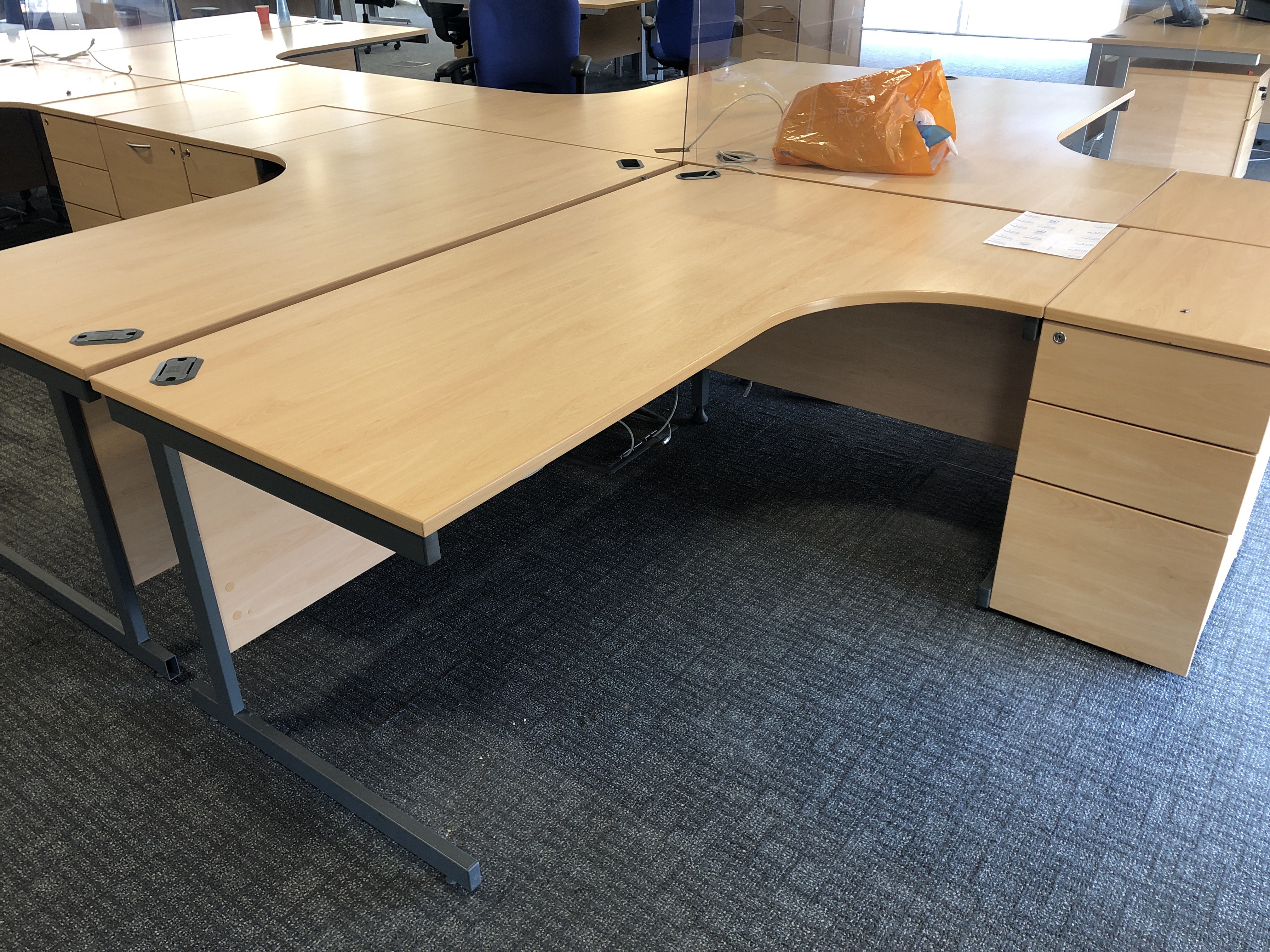 brown wooden sectional desk with gray metal base just £15 Item ID 31025