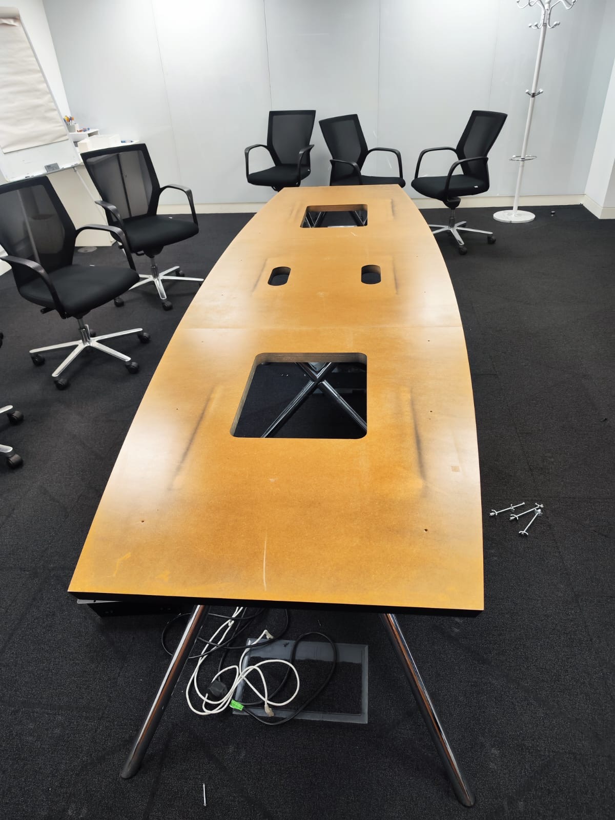 Walnut Finish Lozenge Board room table 3.6 metres with Power Units just ...
